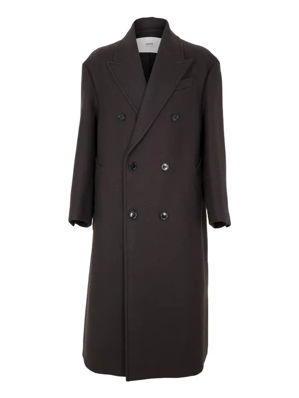 AMI Paris Solid Color Overcoat - Black