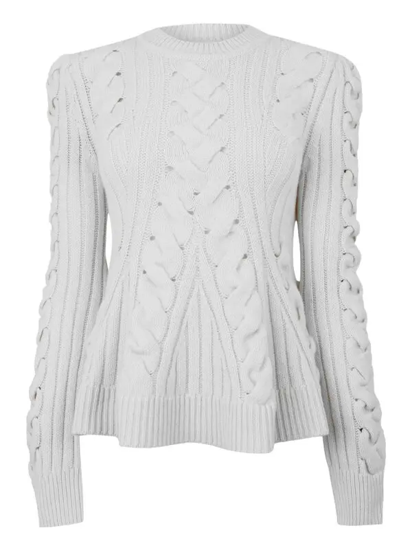 Alexander McQueen Cable Crew Neck Jumper With Peplum Hem - No