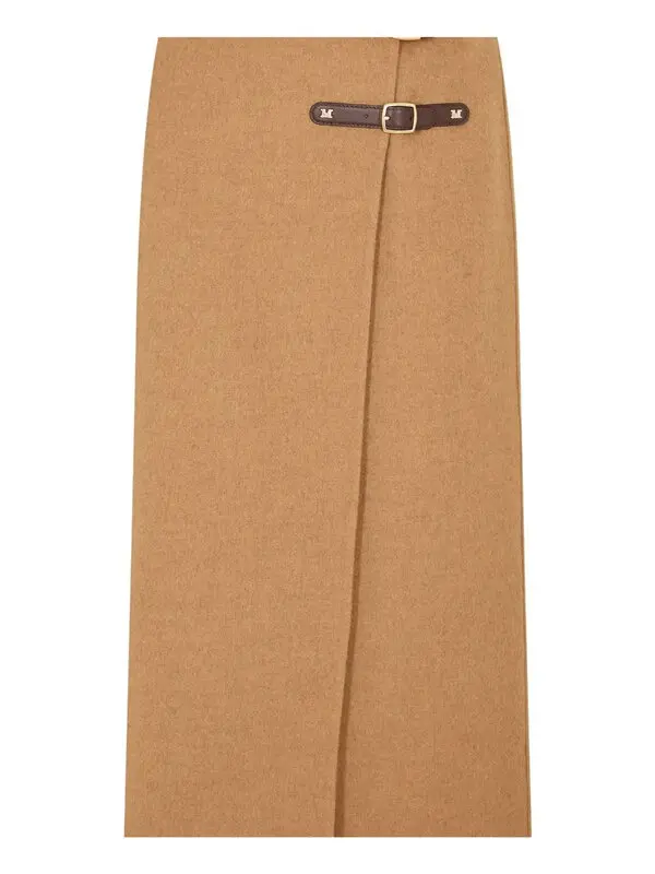 Max Mara Woolen Midi Skirt With Belted Detail - Nude