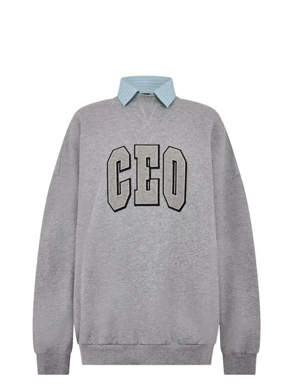 Balenciaga Long Sleeve Sweatshirt With Faux Shirt Collar - Gray
