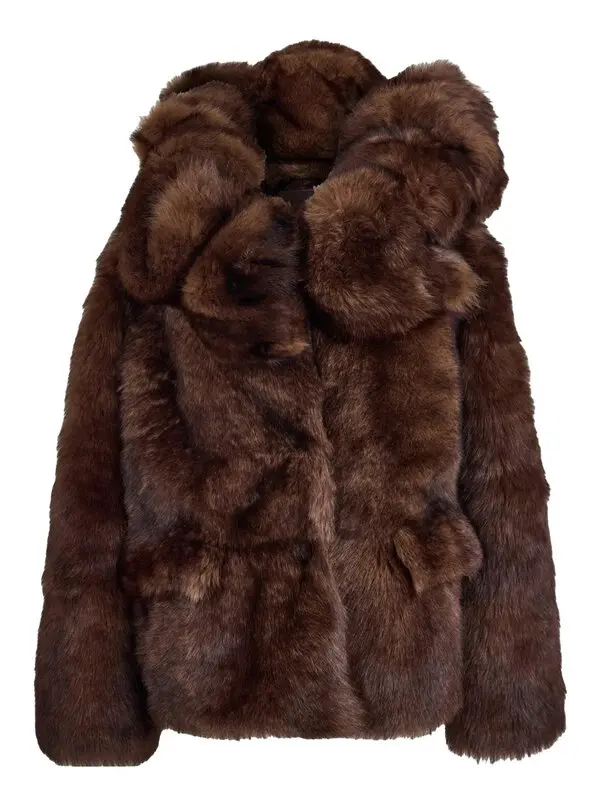 Prada Shearling Jacket With Oversized Fur Collar - Black