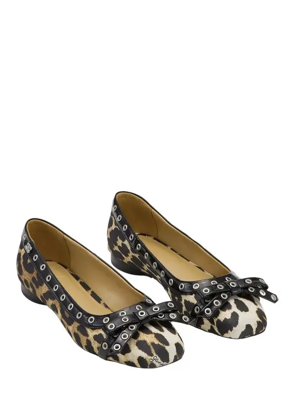GANNI Leopard Print Bow Ballet Flats - Black
