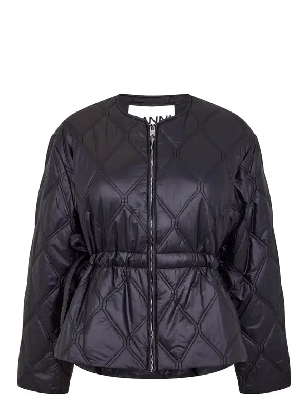 GANNI Quilted Zip-up Jacket With Drawstring Waist - Black