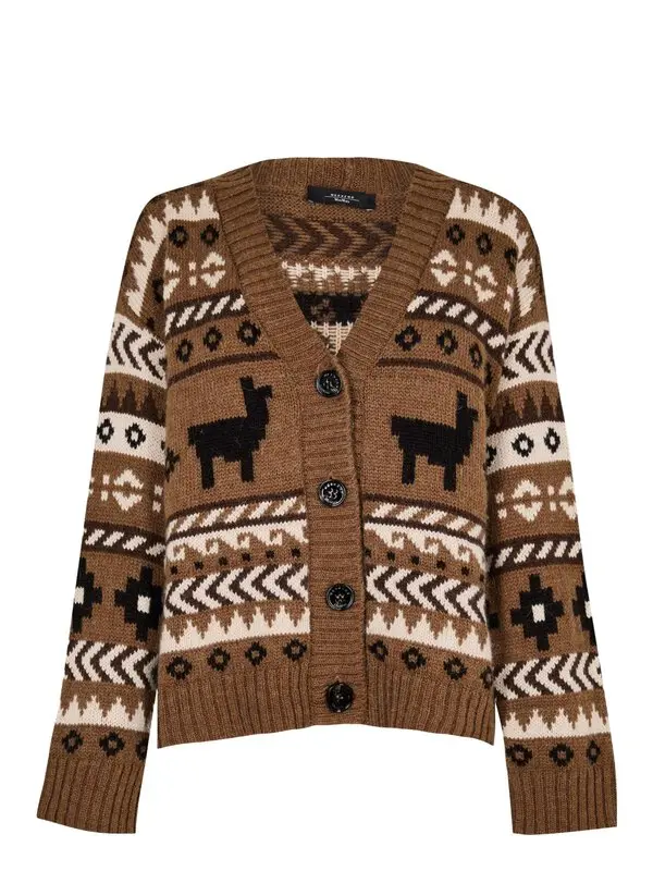 Max Mara V-neck Fair Isle Knit Cardigan With Animal Motifs - Brown