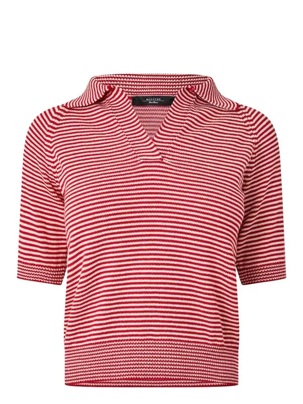 Max Mara Striped Knit Top With Lapel V-neck - No