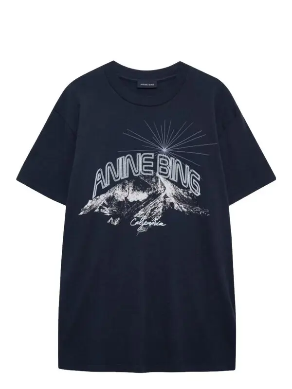 ANINE BING Ribbed Crewneck Short Sleeve T-shirt - Black