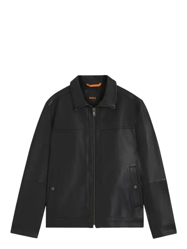 Hugo Boss Jorest Leather Jacket With Logo-embellished Hardware - Black