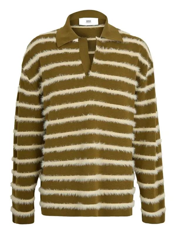 AMI Paris Striped Polo Shirt - Brown