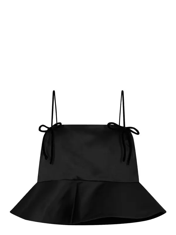 GANNI Strapless Peplum Top With Bow Detail Spaghetti Straps - Black