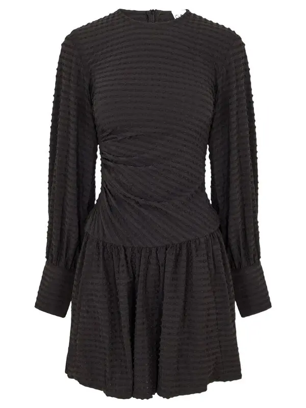 GANNI Long-sleeve Pleated Mini Dress - Black