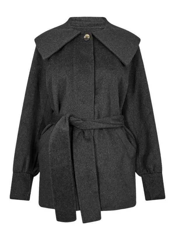 GANNI Belted Wool Coat - Black