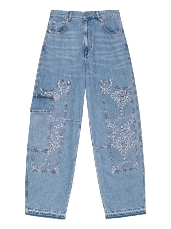 GANNI Embroidered Wide-leg Jeans - Blue