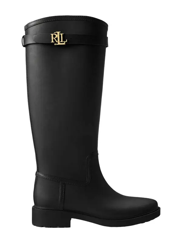 Ralph Lauren Leather Knee-high Boots With Gold Logo Accent - Black