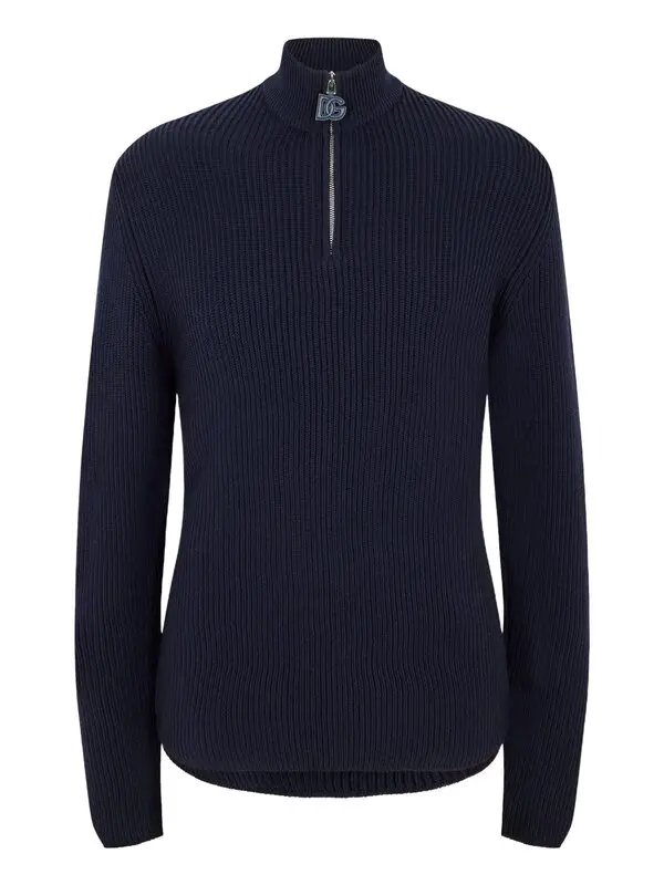 Dolce & Gabbana Ribbed Knit Quarter-zip Top - Black
