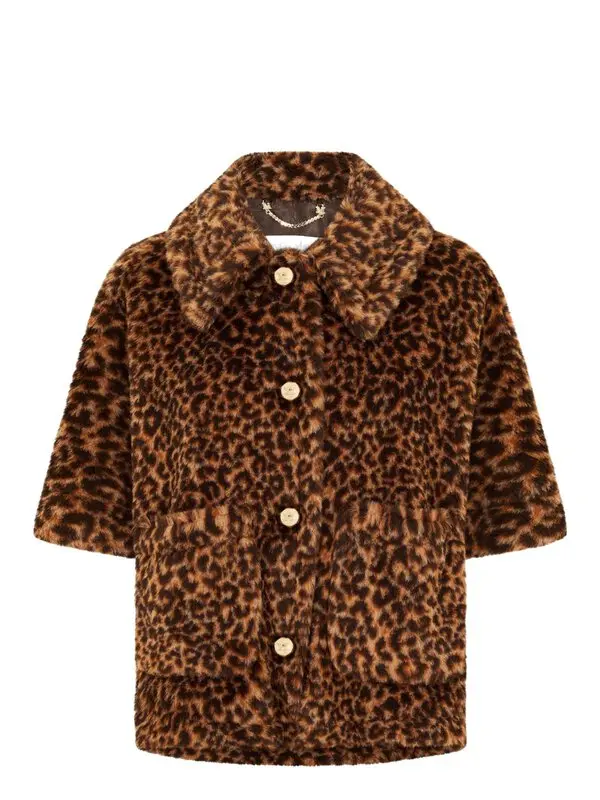 Max Mara Faux Fur Leopard Print Shawl Jacket - Brown