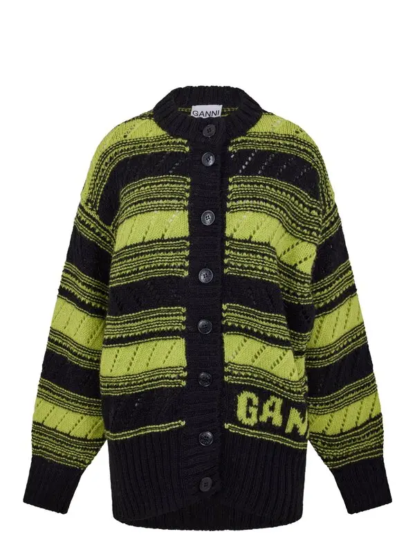 GANNI Crew-neck Knit Cardigan - Black