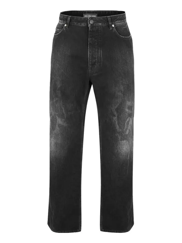 Balenciaga Distressed Wide Leg Jeans - Black