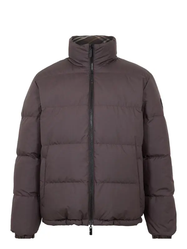 Burberry Down Jacket With Classic Check Pattern - Black