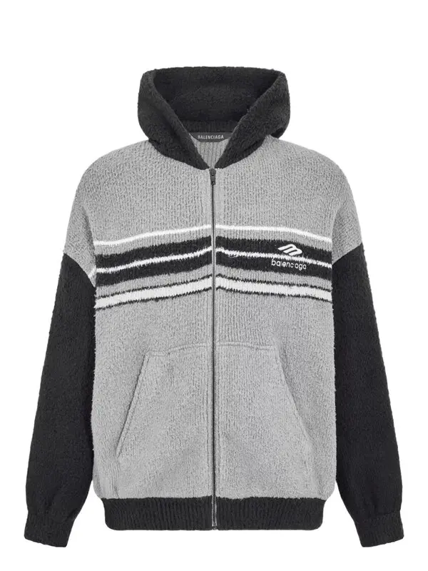 Balenciaga Zip-up Hoodie With Logo Detail - Gray