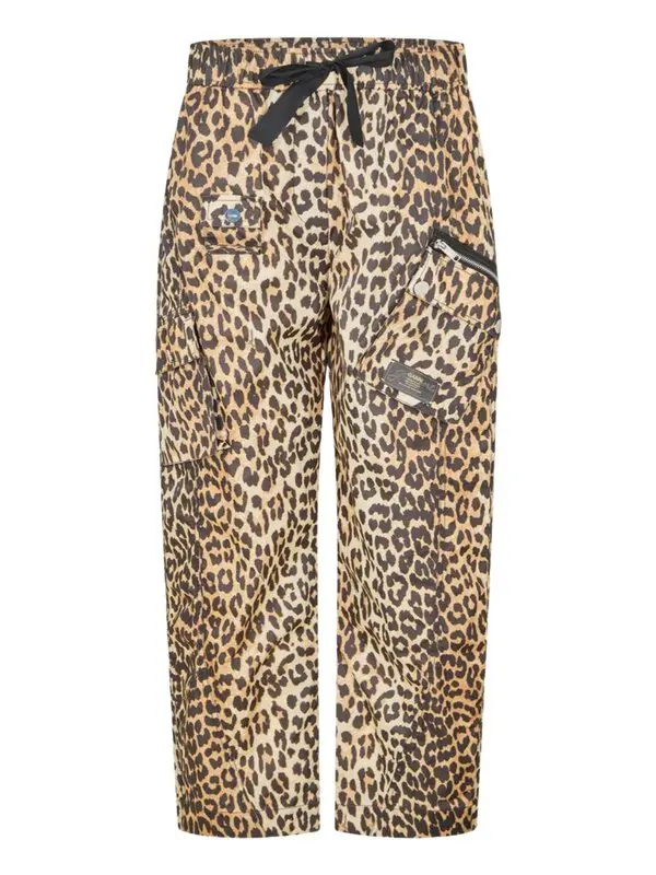 GANNI Leopard Print Cargo Pants With Drawstring Waist - Nude