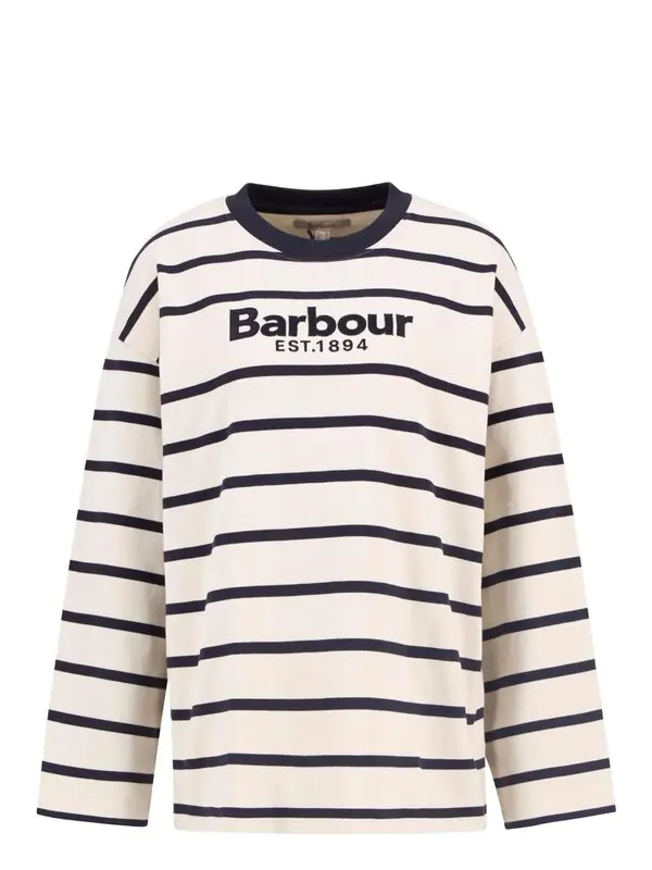 Barbour Striped Crewneck Long Sleeve Top - White