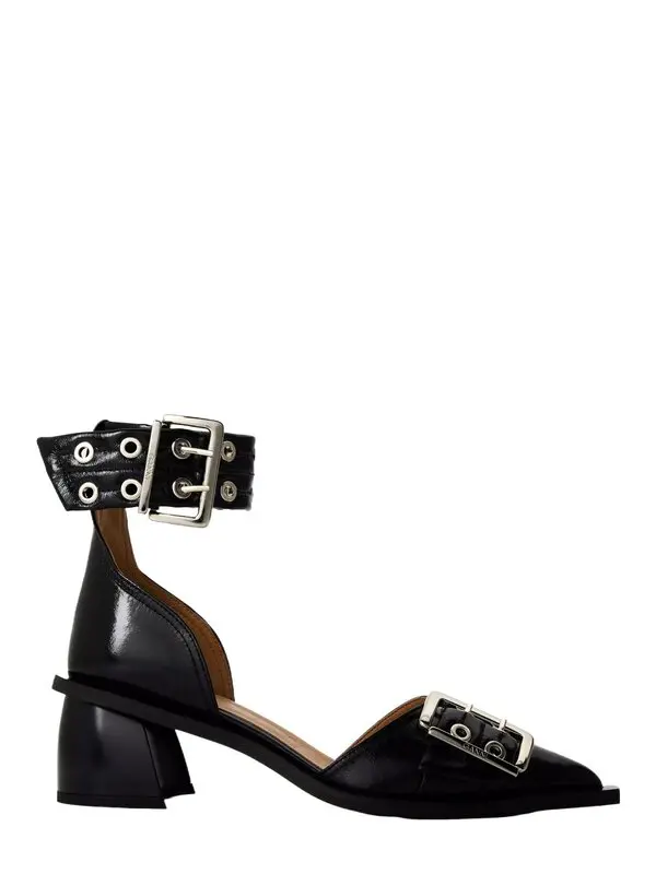 GANNI Buckled Block Court Shoes - Black