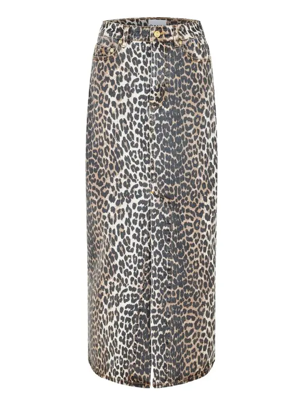 GANNI Animal Print Midi Skirt - Black