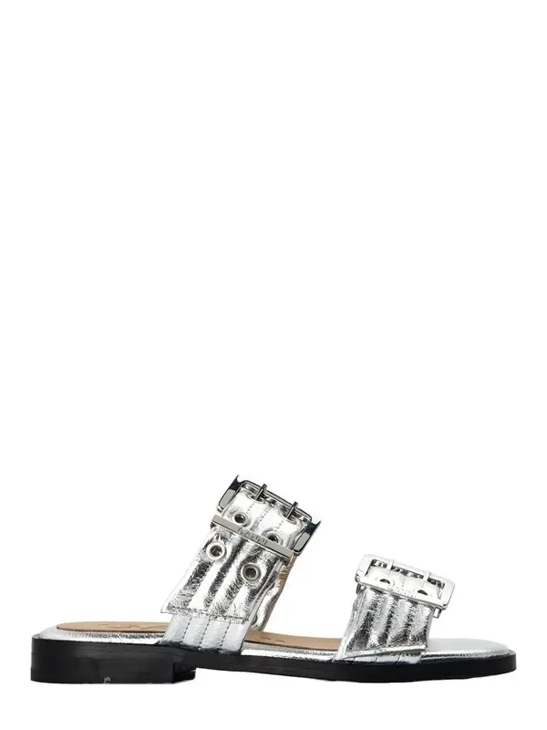 GANNI Buckled Open Toe Slides - Black