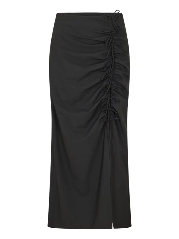 GANNI Solid Color Minimalist Fashion Midi Skirt - Black
