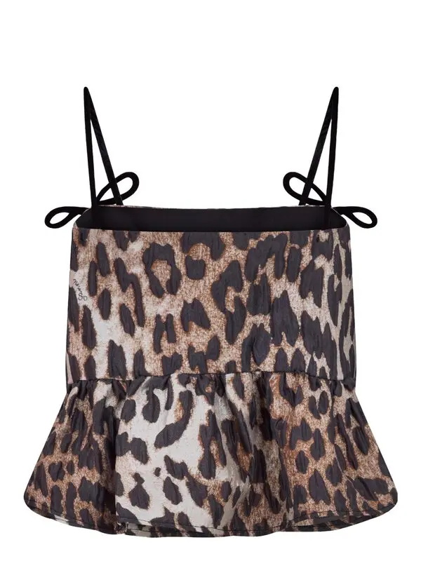 GANNI Leopard-print Camisole Top With Peplum Hem - Black