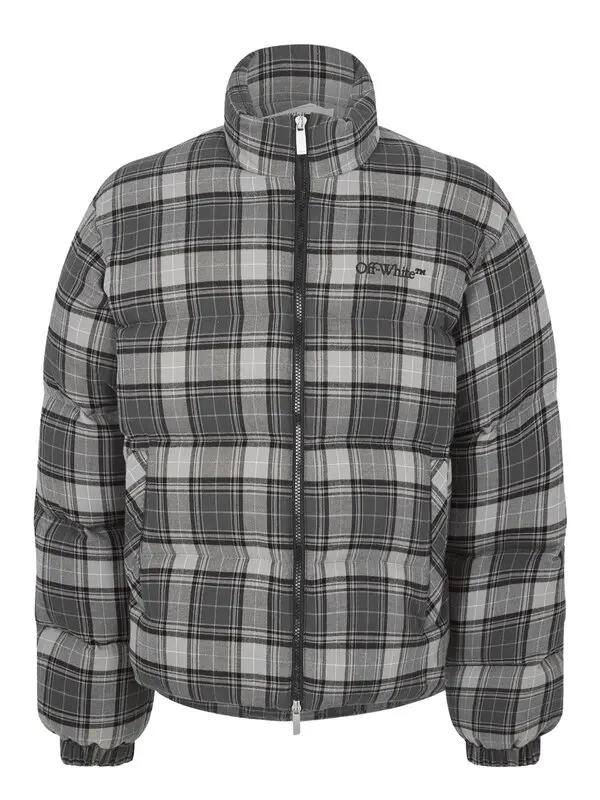Off-White Plaid Padded Jacket - Gray