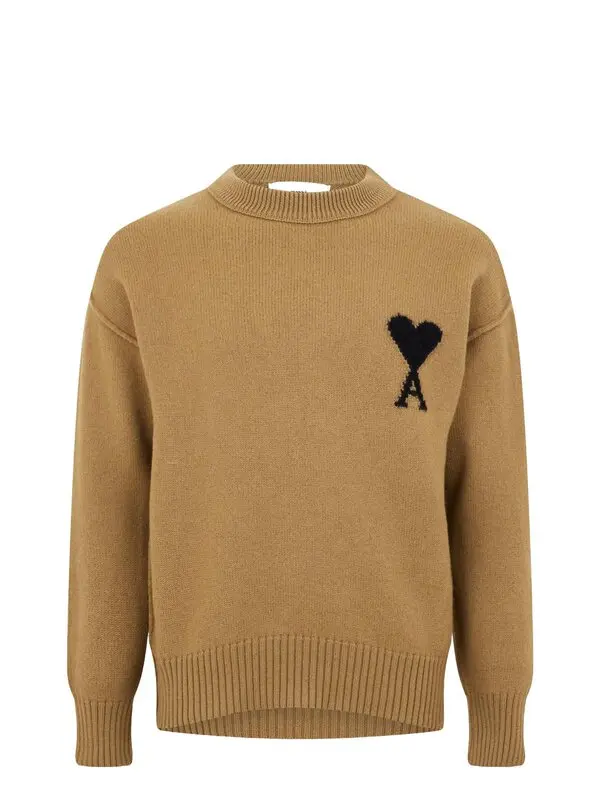 AMI Paris Crew Neck Logo Sweater - Brown