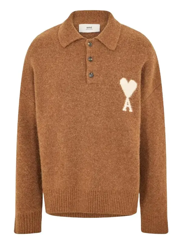 AMI Paris Adc Knit Polo Sn54 - Brown