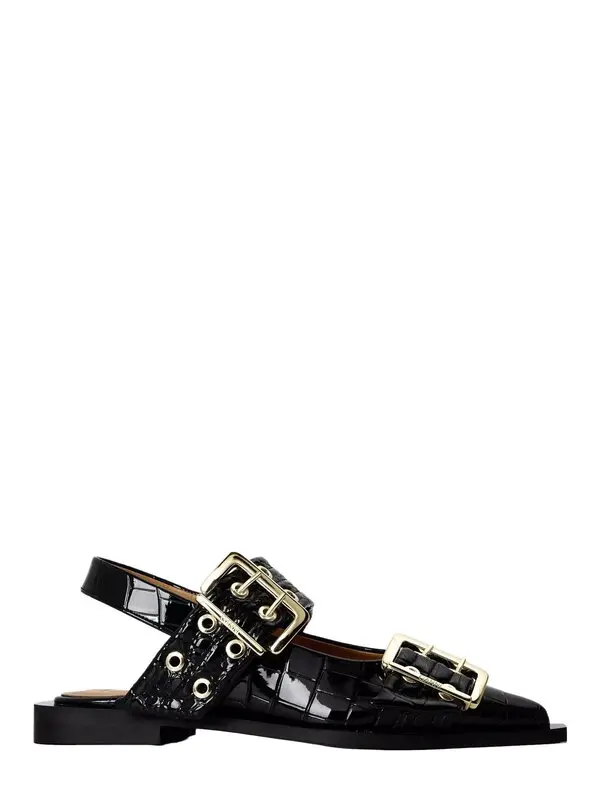 GANNI Croc Effect Ballet Pumps - Black