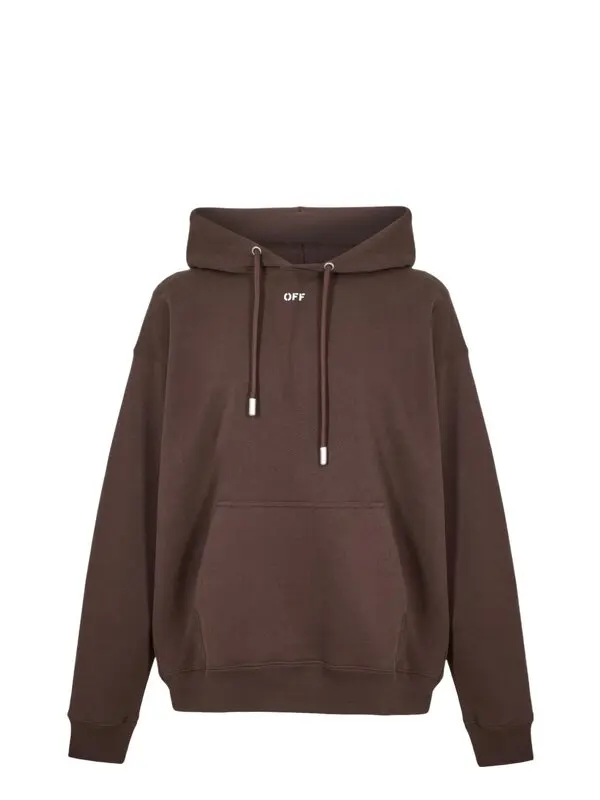 Off-White Off" Printed Hooded Sweatshirt - Brown