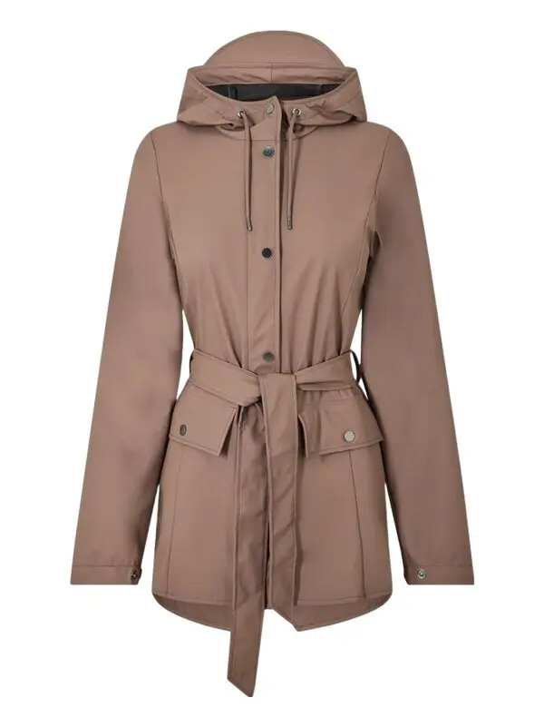 Rains Belted Hooded Jacket With Snap Buttons - Brown