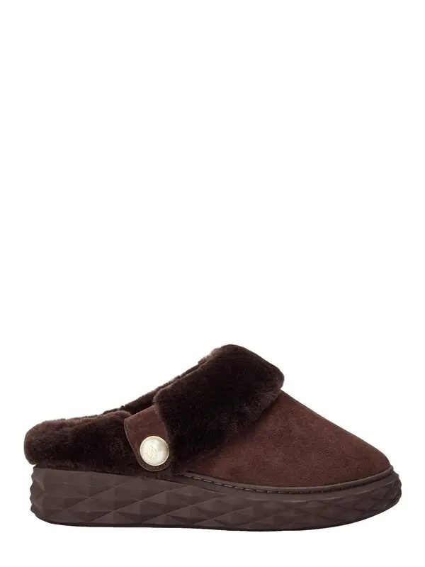 JIMMY CHOO Suede Shearling Lined Slippers - Black