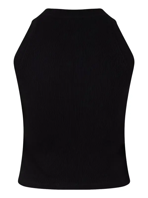 Off-White Cropped Ribbed Mock Neck Halter Tank Top - Black
