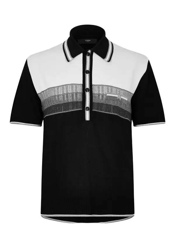 Amiri Color-block Hollow Knit Short-sleeve Polo - Black