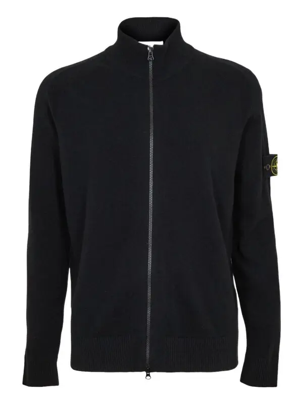 Stone Island Logo Patch Knit Cardigan - Black
