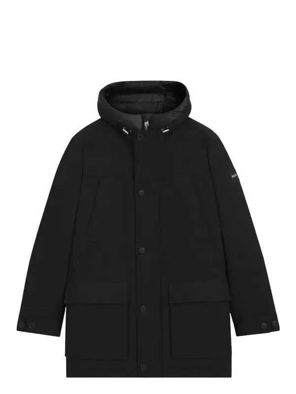 Hugo Boss Hooded Jacket With Button Fastenings And Logo Patch - Black