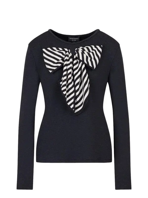 Emporio Armani Fitted Knit Top With Draped Bow Detail - Black