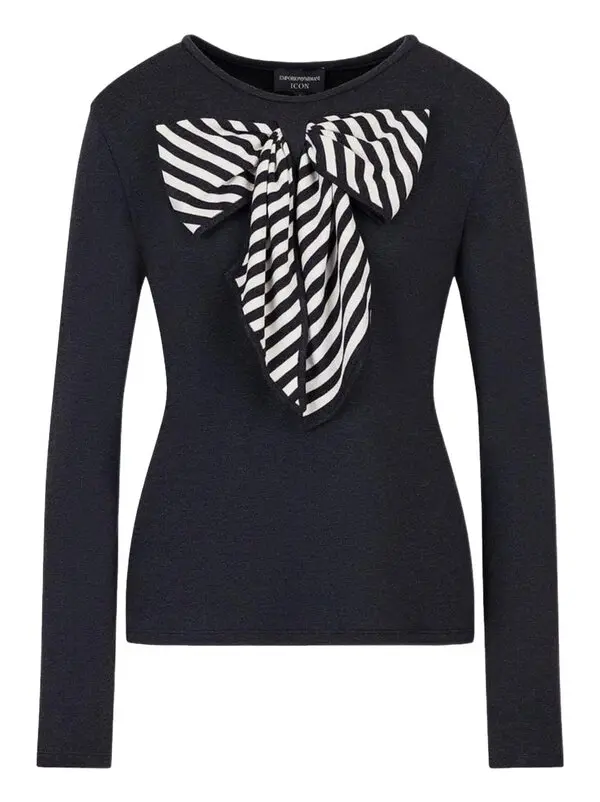Emporio Armani Fitted Knit Top With Draped Bow Detail - No