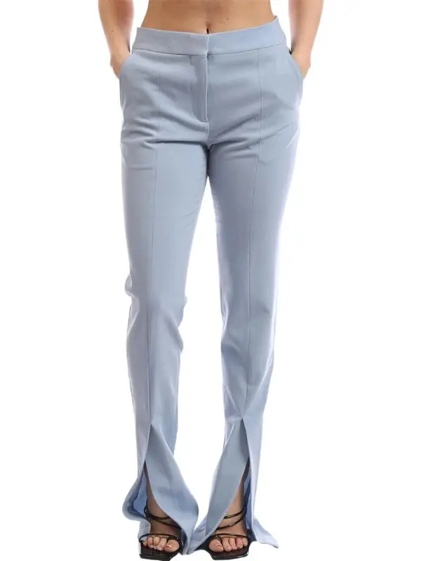 Off-White Wool Blend Slim Pants With Slit Hem - Blue