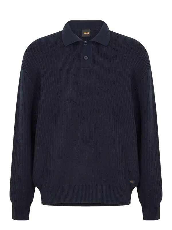 Hugo Boss Vertical Rib Knit Polo Shirt - Black