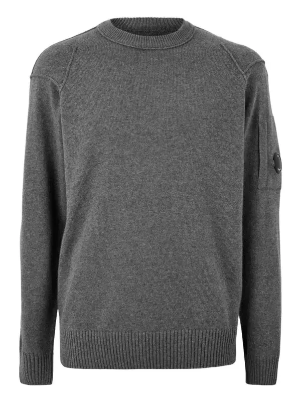 C.P. COMPANY Lambswool Crewneck Jumper With Lens Detail - Gray