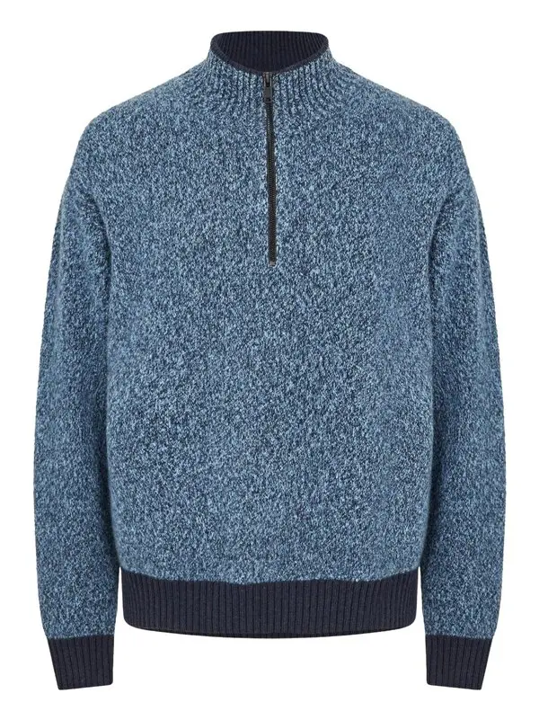 Hugo Boss Zip Neck Textured Knit Sweater - Blue