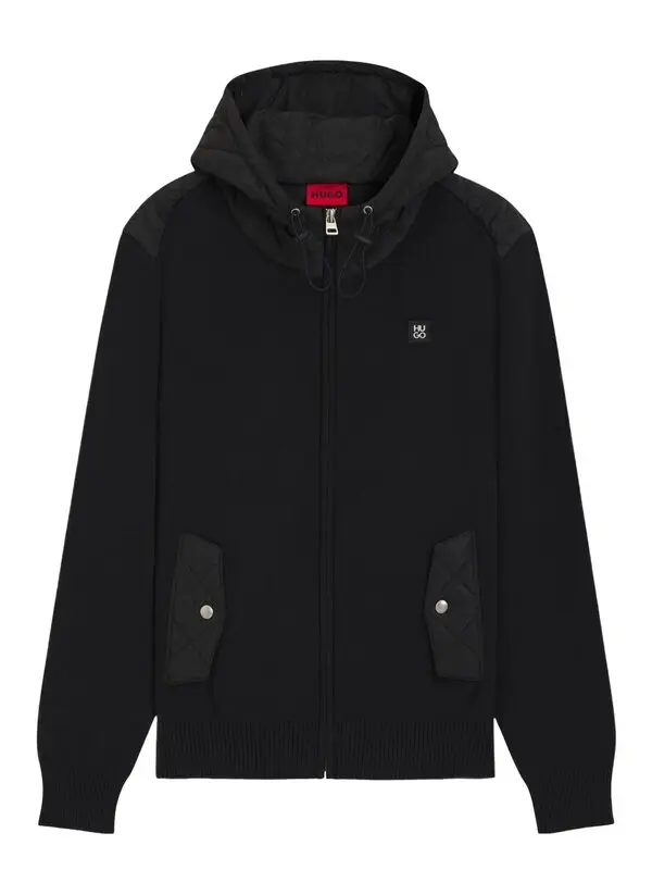 Hugo Boss Zip-up Hooded Jacket With Quilted Details - Black