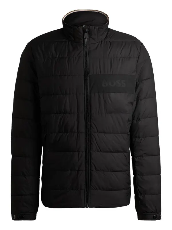 Hugo Boss Padded Zip-up Jacket With Stand Collar - Black