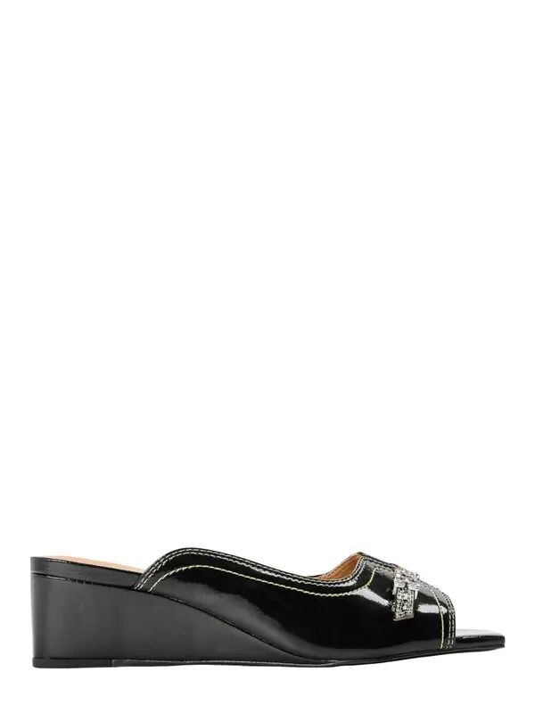 GANNI Open-toe Wedge Mules With Embellished Vamp - Black